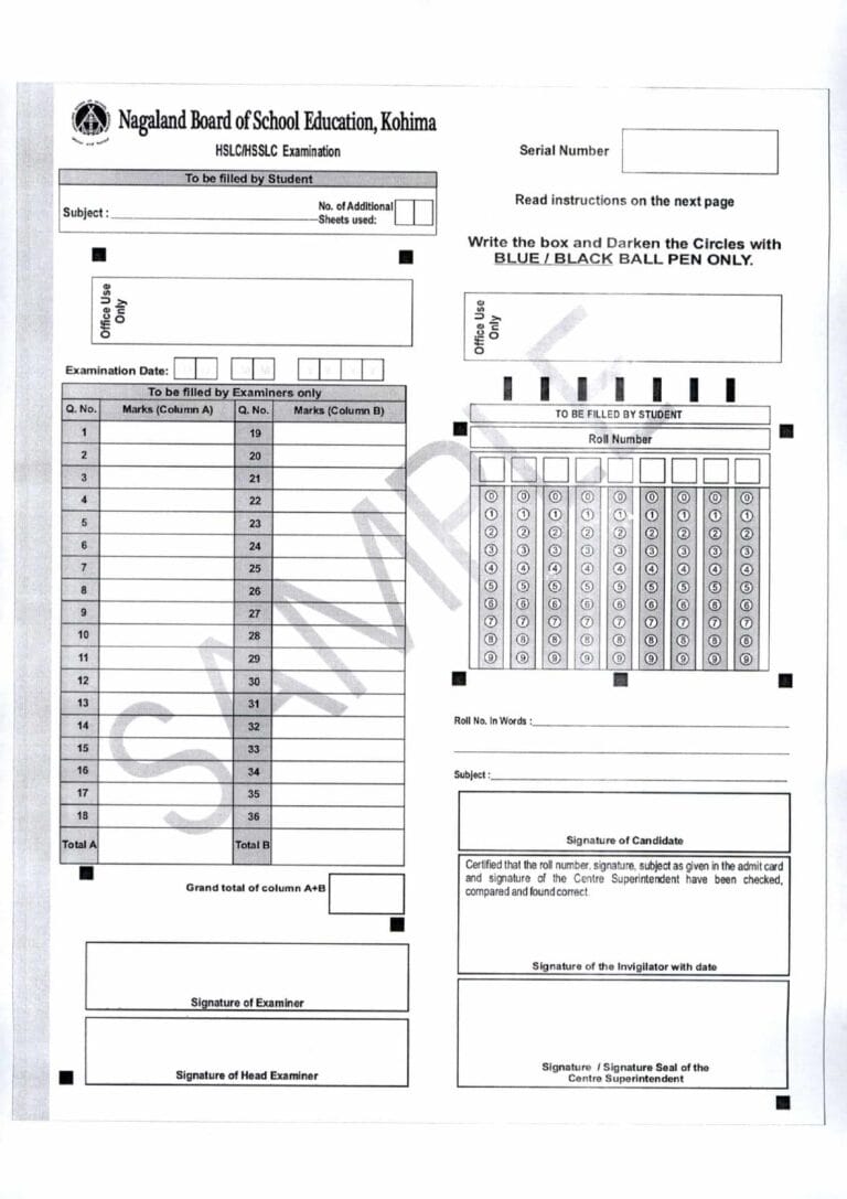 NBSE Sample OMR Sheet: Students to Practice Before HSLC and HSSLC Exam ...